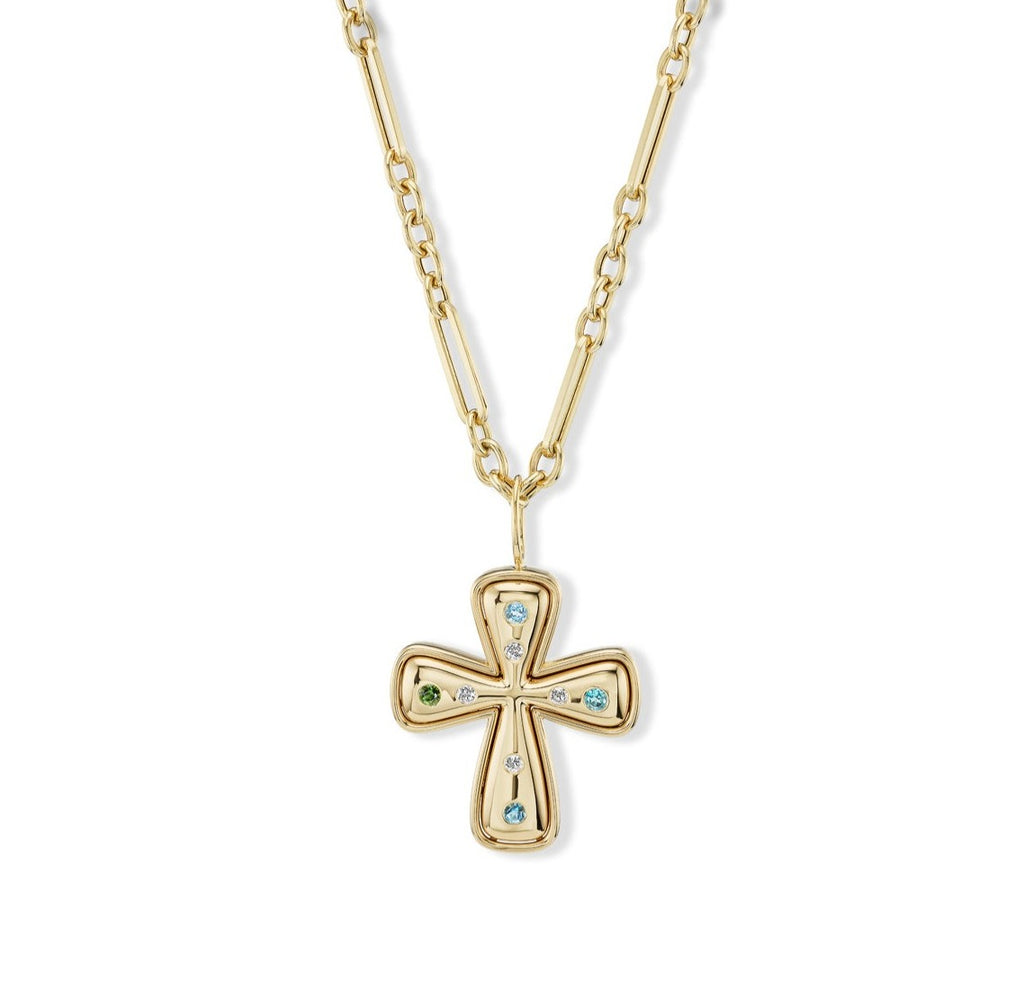 Small Gold Cross Pendant with Birthstones – Brent Neale