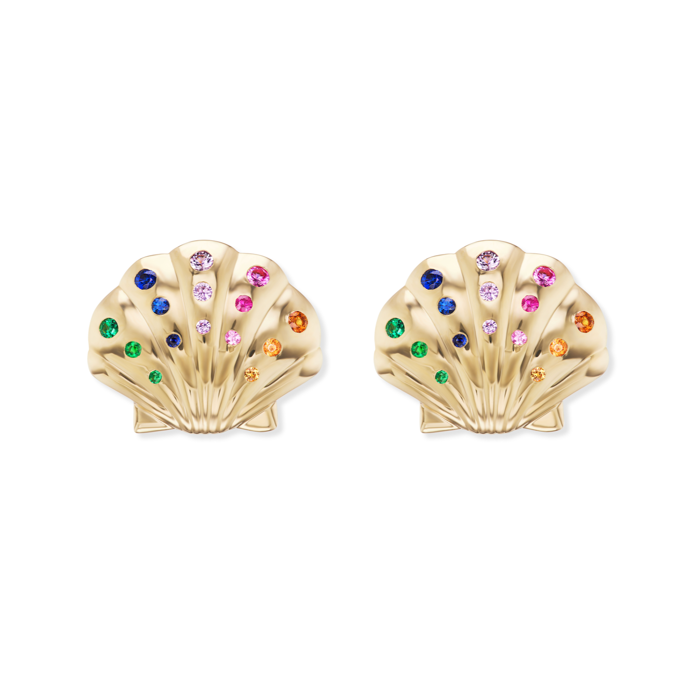 Medium Gold Shell Earrings with Rainbow Sapphires – Brent Neale