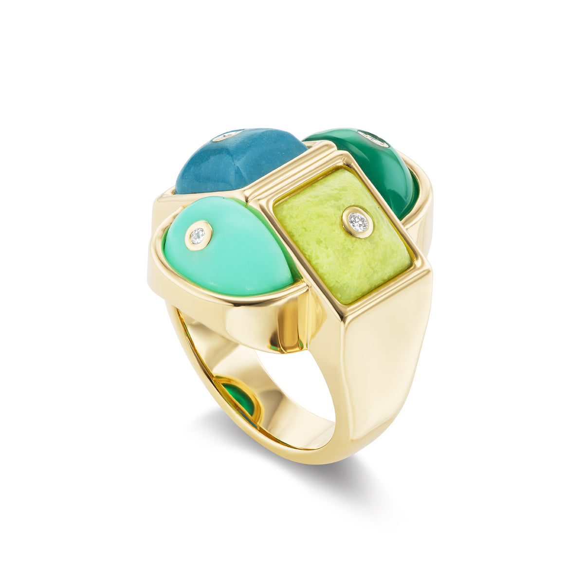 Carved Stone Hopscotch Ring with Diamond Rounds – Brent Neale