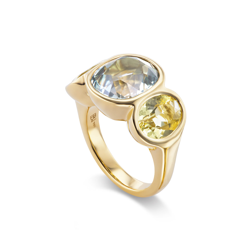 One-of-a-Kind BNS Ring with Cushion Tourmaline and Oval Yellow Beryl S ...