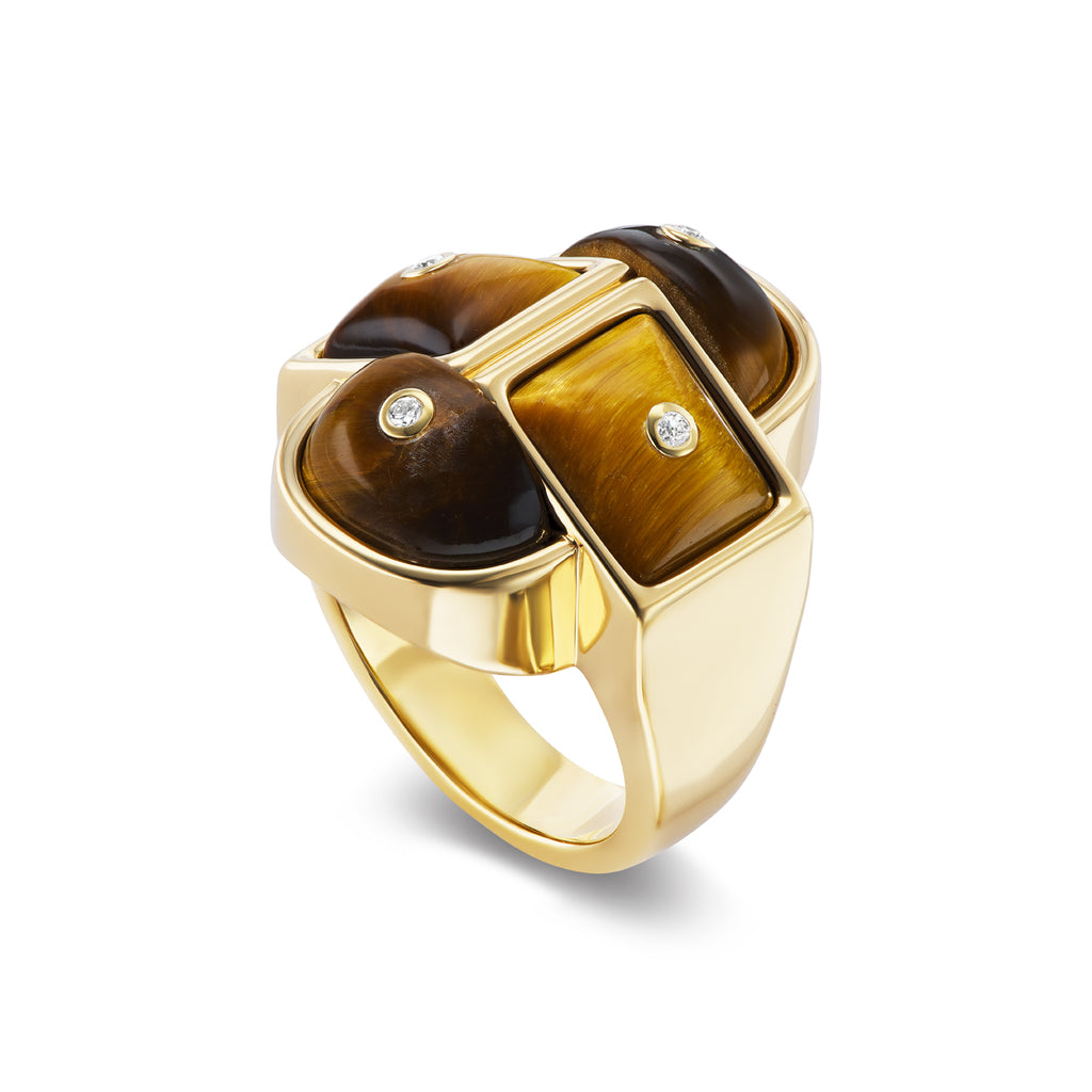 Tiger's Eye Hopscotch Ring with Diamond Rounds – Brent Neale