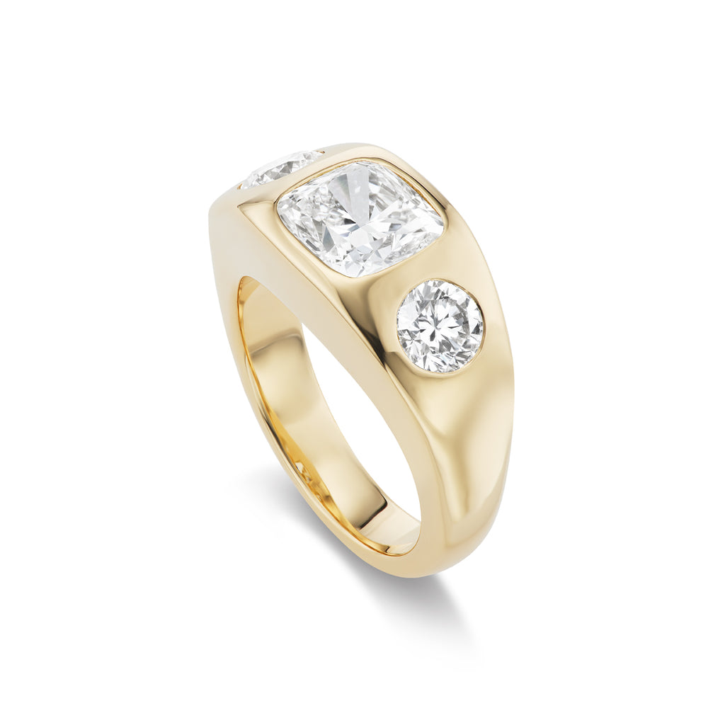 One-of-a-Kind BNS Ring with Cushion Diamond and Round Sides – Brent Neale