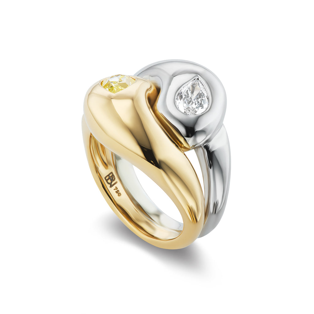 Two-Tone Knot Ring with White & Canary Diamond Pears – Brent Neale