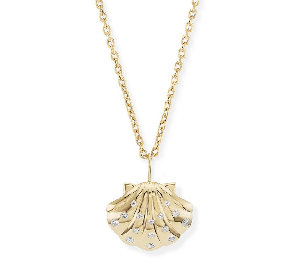 Medium Gold Shell Pendant with Diamonds – Brent Neale