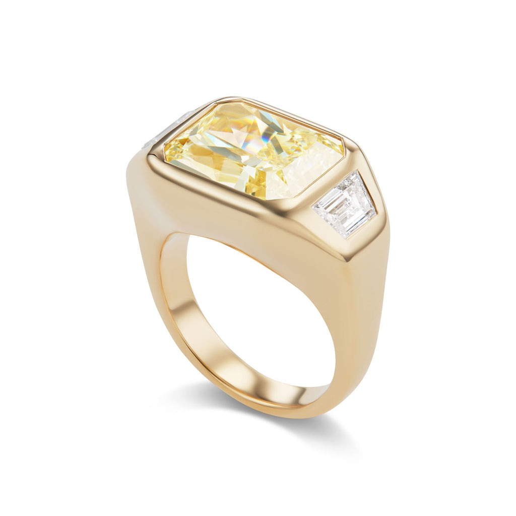 One-of-a-Kind BNS Ring with Radiant-Cut Yellow Diamond and Diamond Sid ...
