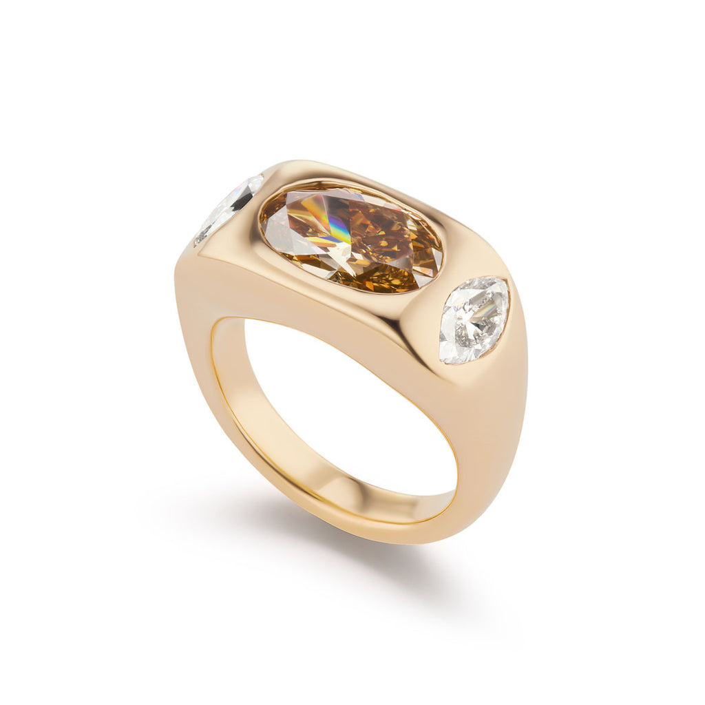 One-of-a-Kind BNS Ring with Champagne Diamond and Diamond Marquise Sid ...