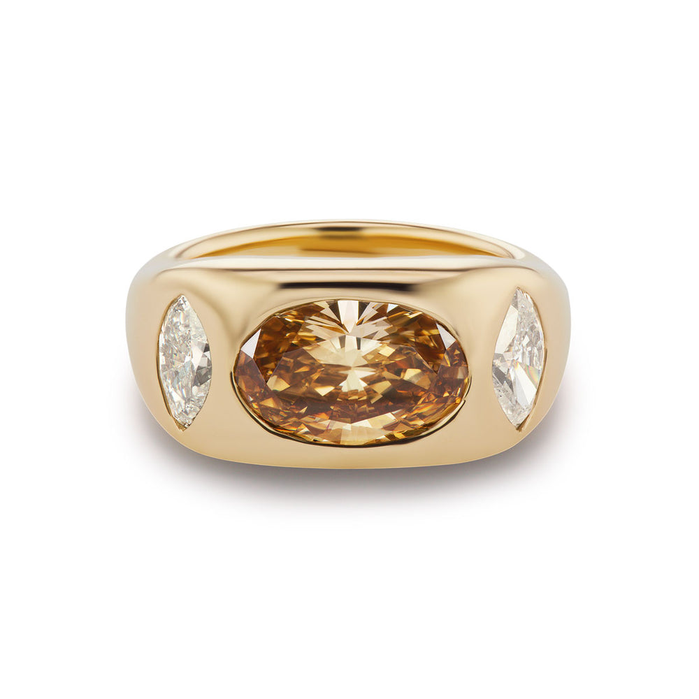 One-of-a-Kind BNS Ring with Champagne Diamond and Diamond Marquise Sid ...
