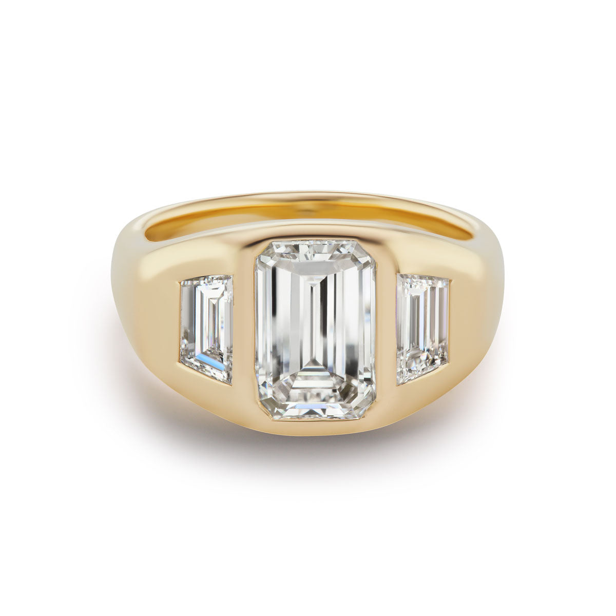 One-of-a-Kind BNS Ring with North-South Emerald-Cut Diamond and Trapez ...