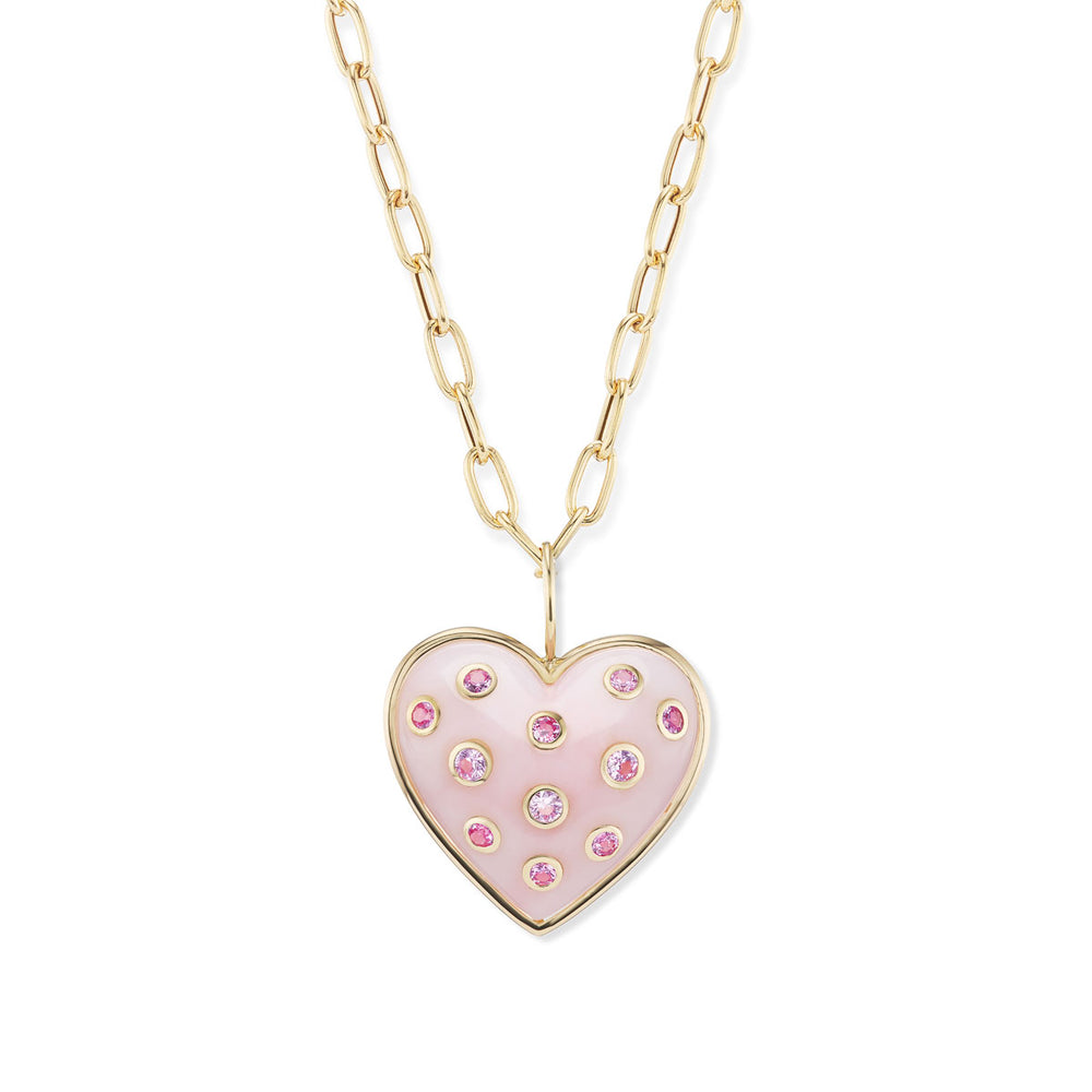 Medium Puff Heart Pendant with Pink Opal and Ombre Pink Sapphire Inset – Brent Neale