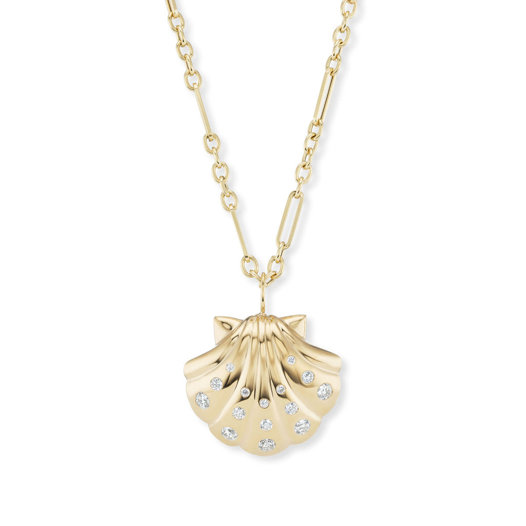 Large Gold Shell Pendant with Diamonds – Brent Neale