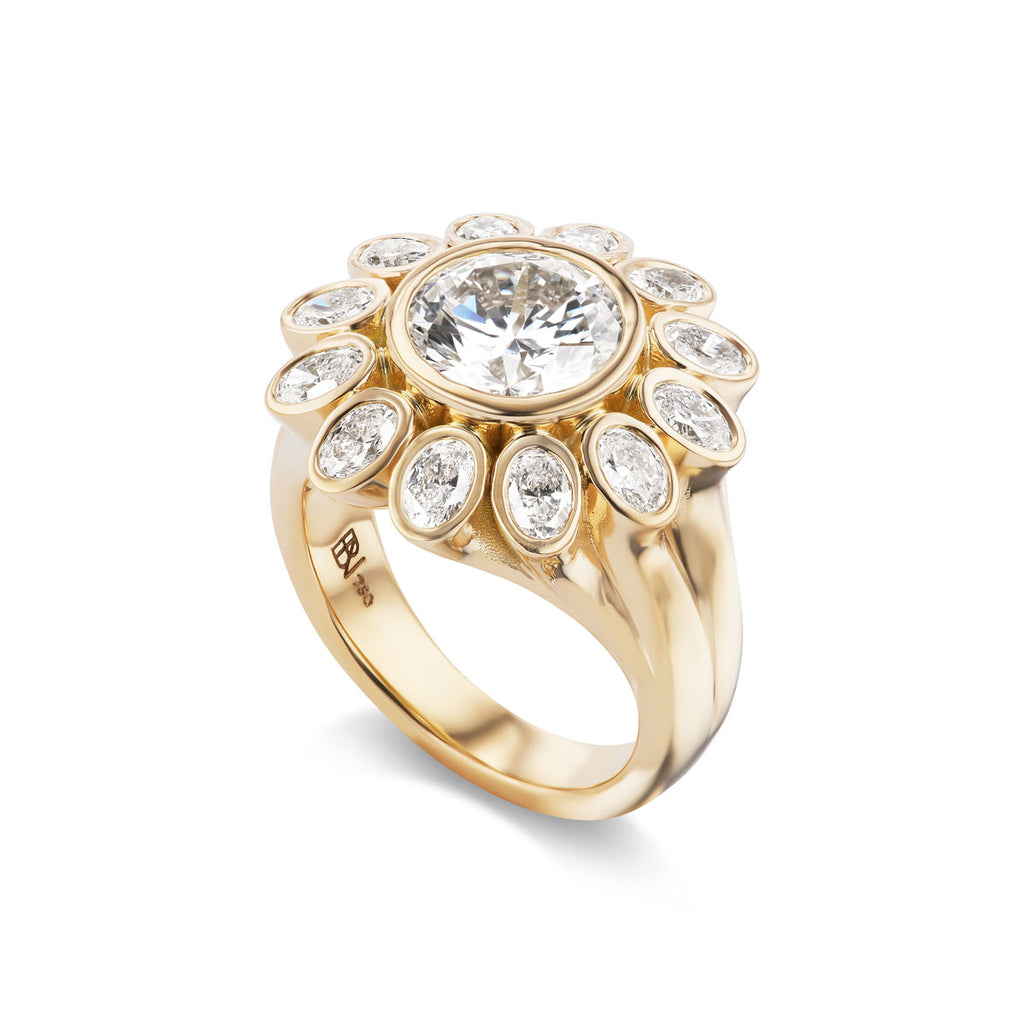 One-of-a-Kind Wildflower Ring with Round Diamond and Oval Diamond Peta ...