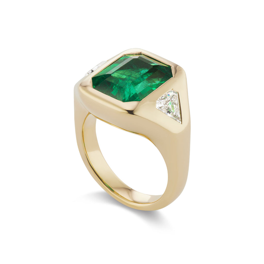 One-of-a-Kind BNS Ring with North-South Emerald and Diamond Shield Sid ...