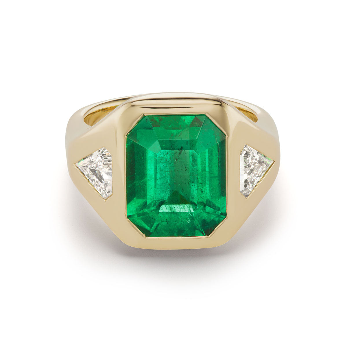 One-of-a-Kind BNS Ring with North-South Emerald and Diamond Shield Sid ...