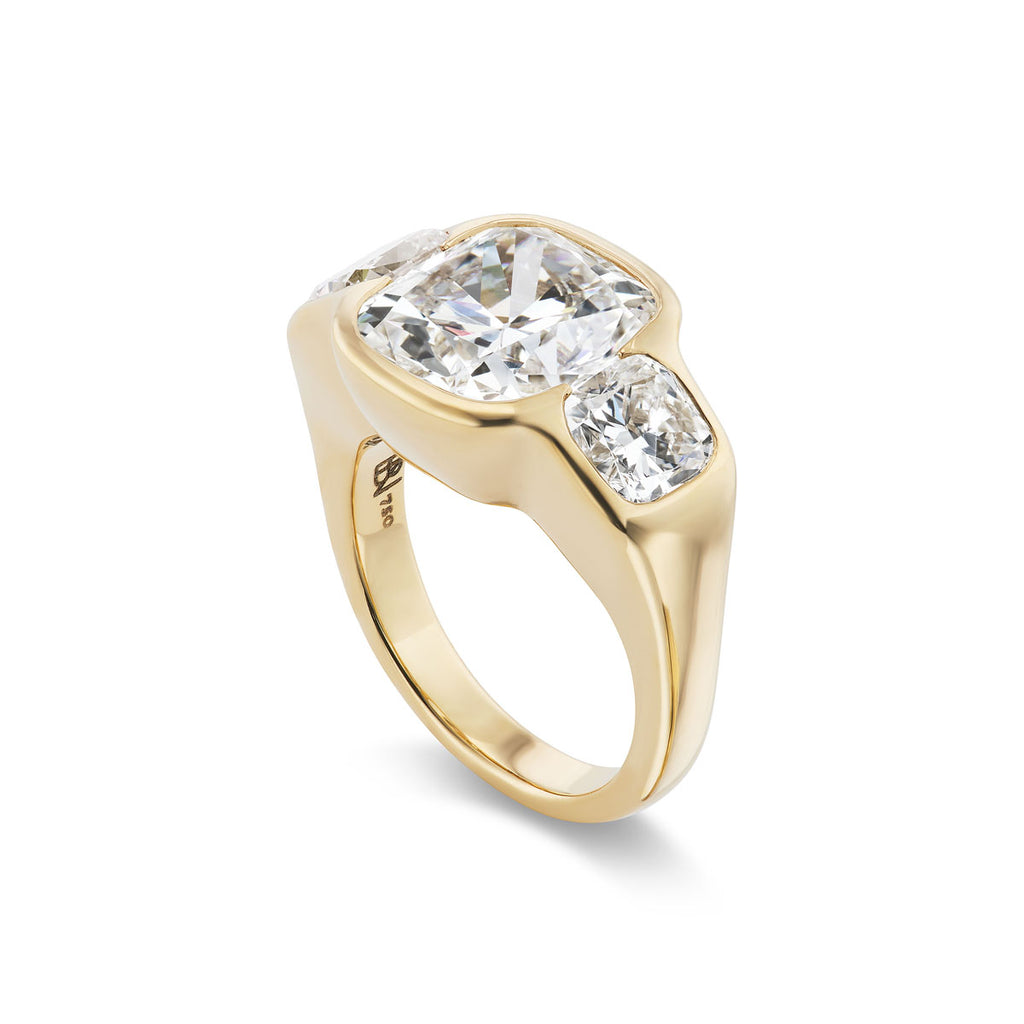 One-of-a-Kind BNS Ring with Three Cushion Diamonds – Brent Neale